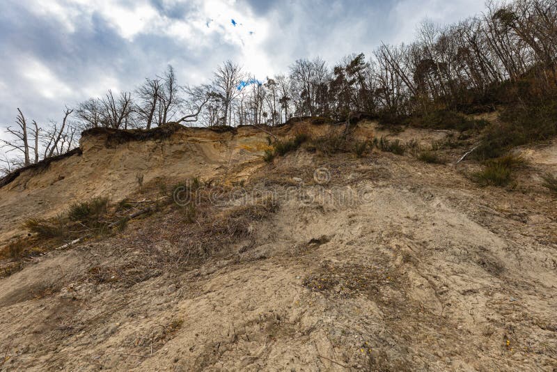 Looking Up To High Sandy Cliff Next To the Beach Stock Image - Image of ...