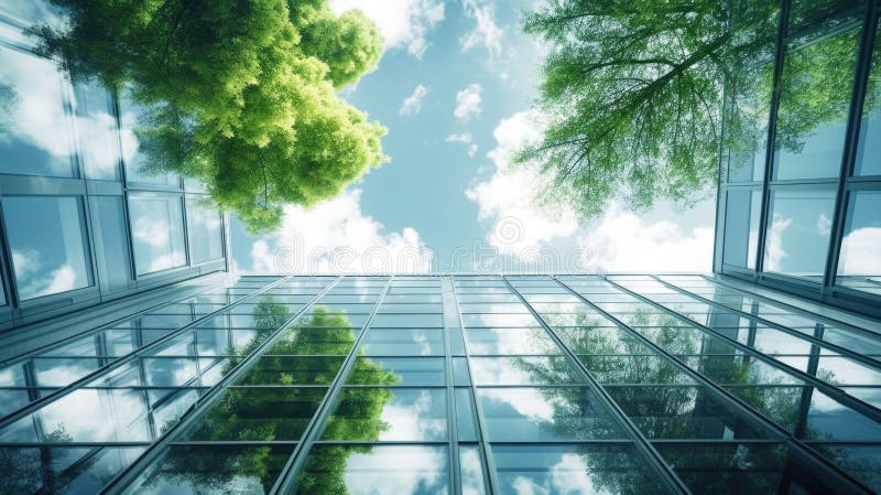 Looking Up To the Sky, Close Up View of Office Windows with Reflection ...