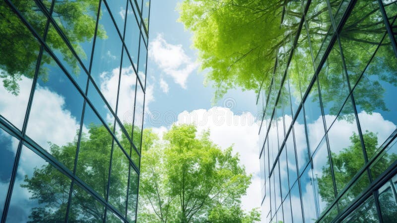 Looking Up To the Sky, Close Up View of Office Windows with Reflection ...