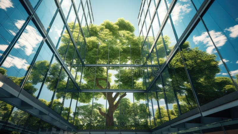 Looking Up To the Sky, Close Up View of Office Windows with Reflection ...