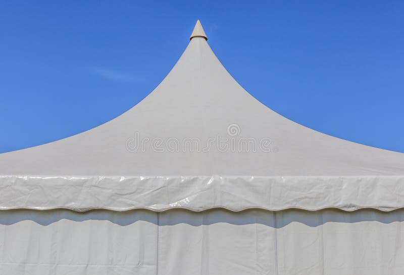 Looking Up at the Top of White Tent with Blue Sky Background Stock ...