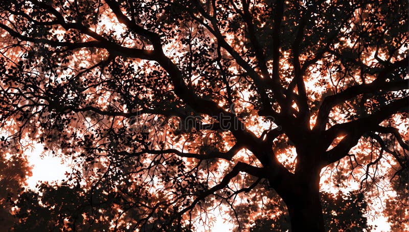 Looking Up at Tree Branches Against the Sky Silhouette Dark Sunset ...