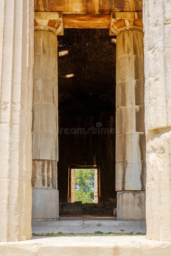 Looking Up View of Famous Temple Pillars in Greece Stock Photo - Image ...