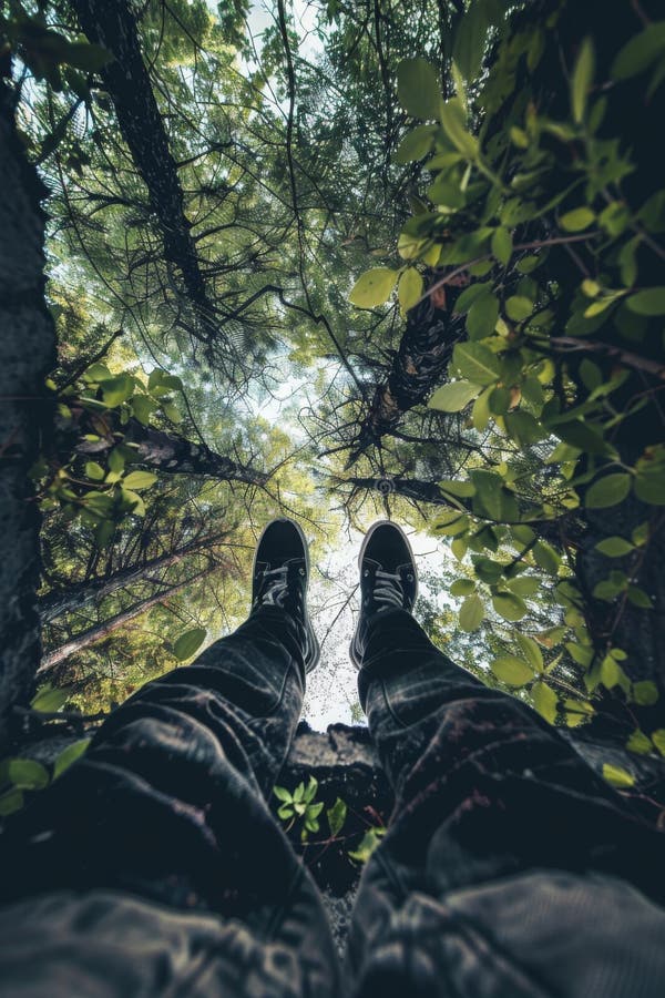 Looking Upwards from a Forest Floor, this Image Captures Lush Green ...