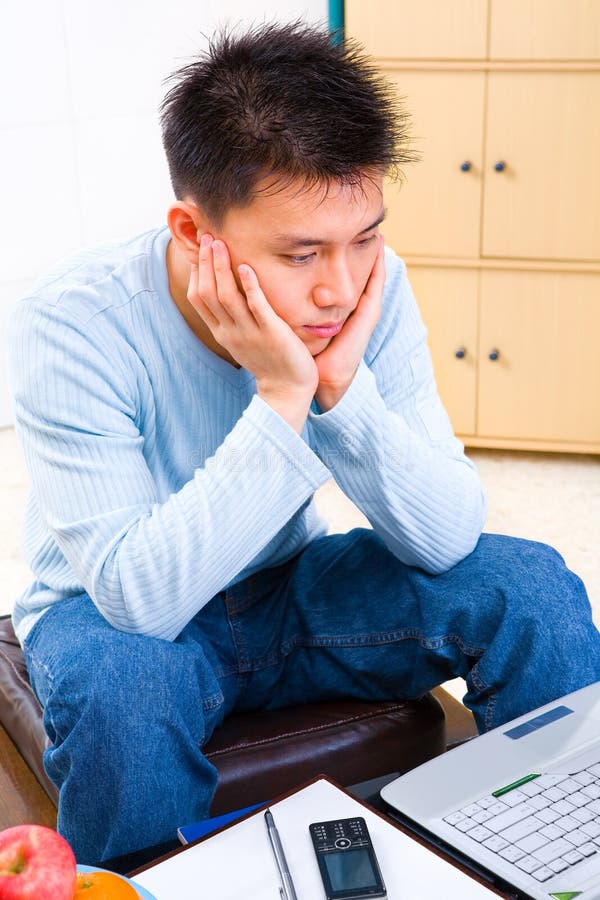Looking and Waiting His Laptop Stock Photo - Image of home, working ...