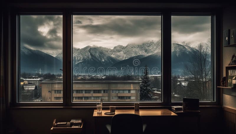 Looking through Window, Modern Architecture Vanishing Point, Mountain ...