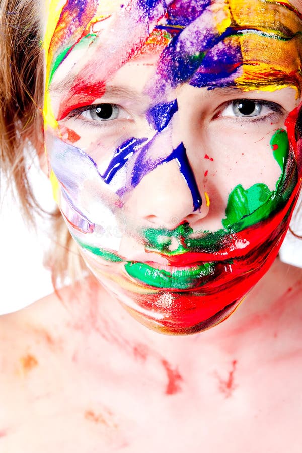 Looking at You with Paint Smeared on My Face Stock Photo - Image of ...