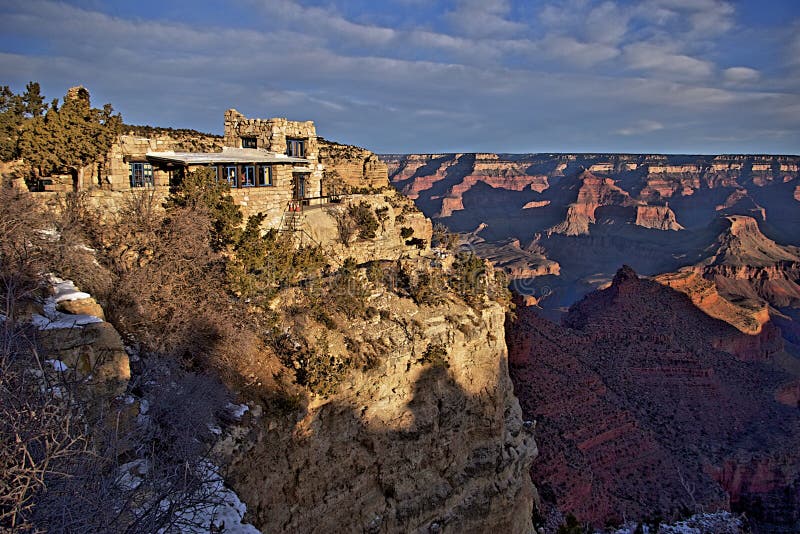 Lookout Studio @ Grand Canyon Stock Photo - Image of landmark, clouds ...