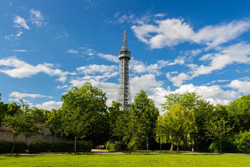 Lookout Tower on the Petrin Hill in Flowering Spring Park Stock Image ...