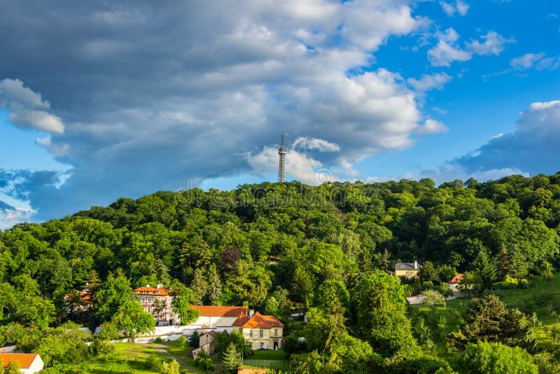 Lookout Tower on the Petrin Hill in Flowering Spring Park Stock Photo ...
