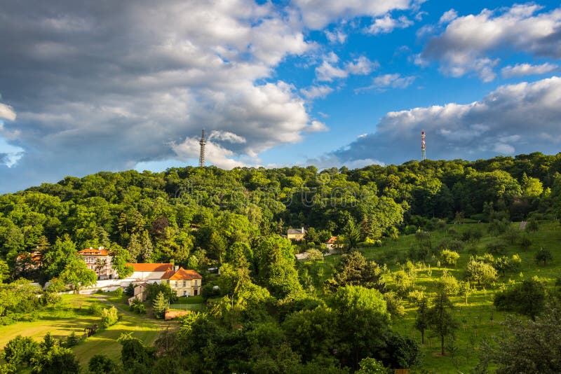 Lookout Tower on the Petrin Hill in Flowering Spring Park Stock Image ...
