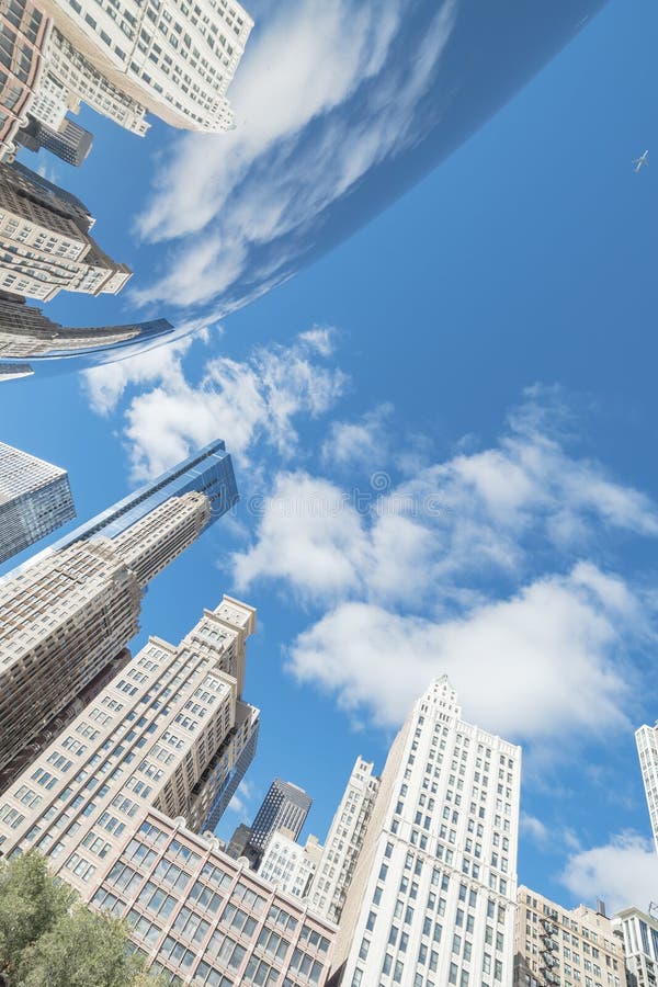 Lookup View of Chicago Downtown Skyscrapers and Reflection Editorial ...