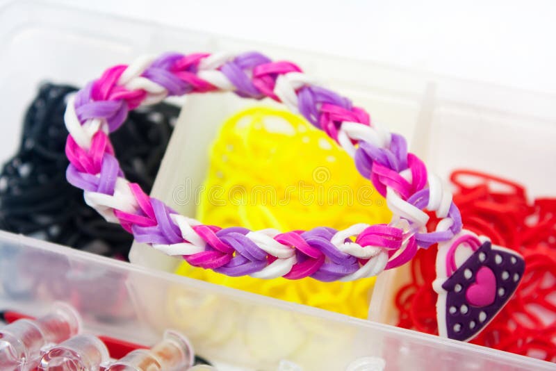 Loom bands with box stock photo. Image of blue, handful - 49753288