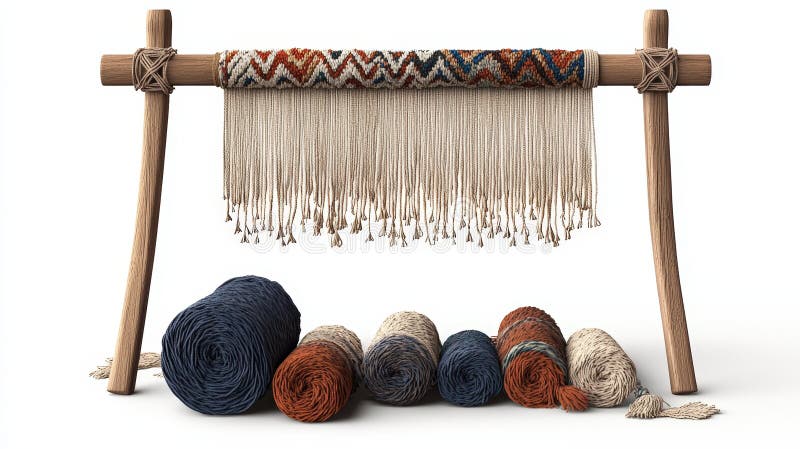 Loom with Colorful Yarn Rolls White Isolated Background Stock ...