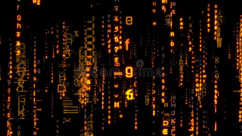 Loop Abstract Glow Orange Matrix Text Falling Animation Stock Video ...