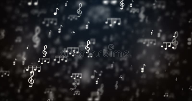 Abstract Music Notes and Symbols Floating in Air and Streaming Blue ...