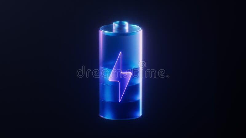 Loop Animation of Battery with Dark Neon Light Effect, 3d Rendering ...