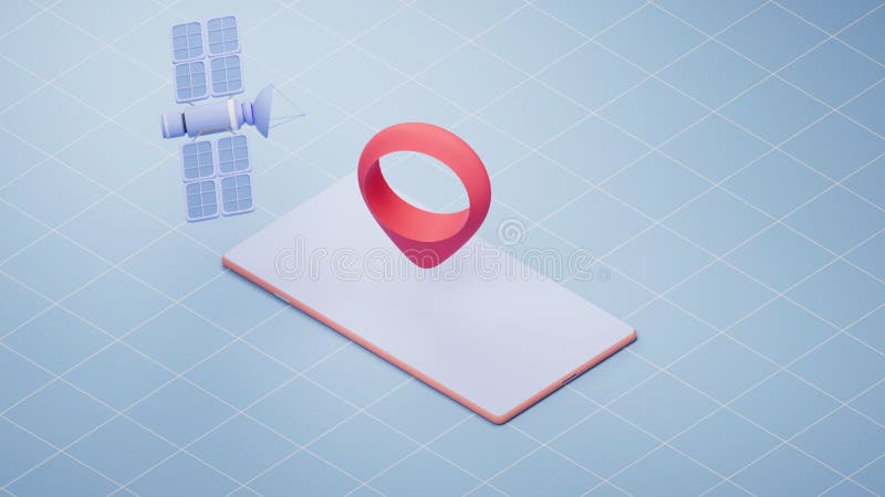 Loop Animation of Location Mark with Satellite, 3d Rendering Stock ...