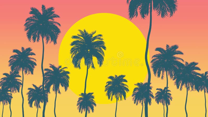 Loop Animation of a Palm Tree Landscape at Sunset Stock Video - Video ...