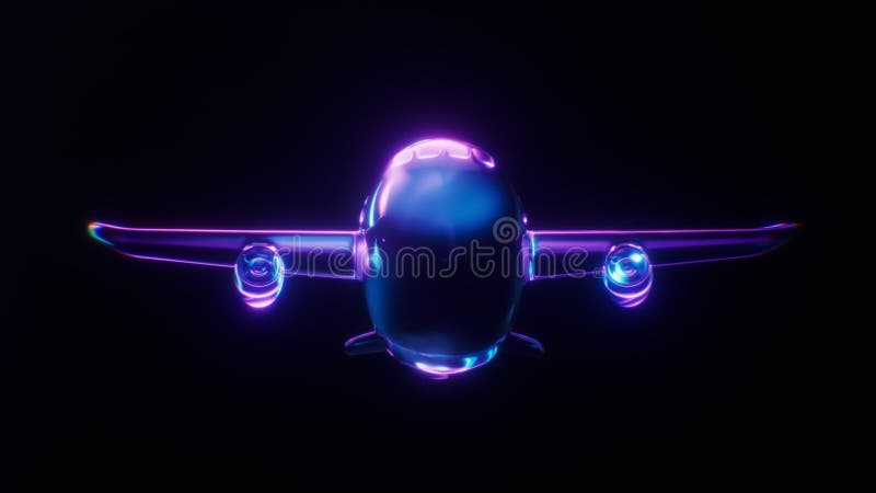 Loop Animation of a Plane with Dark Neon Light Effect, 3d Rendering ...