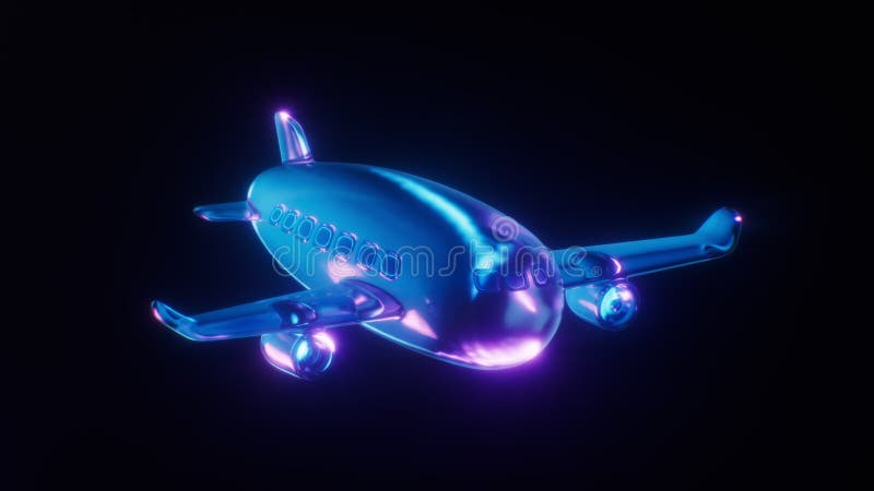 Loop Animation of a Plane with Dark Neon Light Effect, 3d Rendering ...