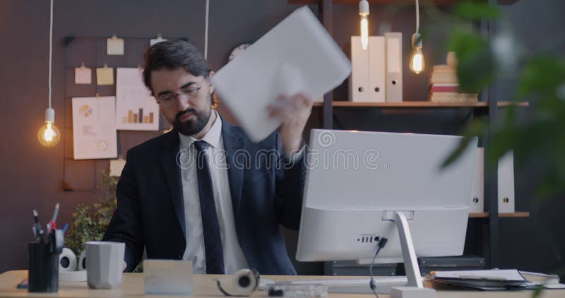 Loop of Annoyed Middle Eastern Businessman Throwing Bunch of Papers on ...