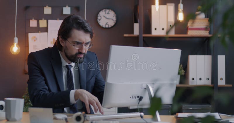 Loop of Annoyed Middle Eastern Employee Typing with Computer Feeling ...