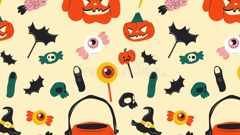 Loop Background. Cute Halloween Candy Cartoon Characters Stock Video ...