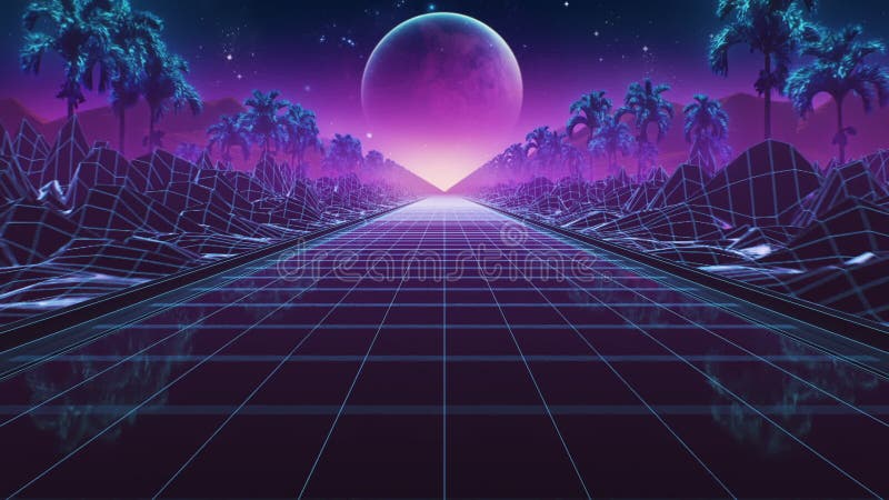 Loop Background Neon Retro Wave 80s Style Stock Video - Video of ...