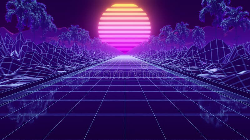 Loop Background Neon Retro Wave 80s Style Stock Video - Video of ...