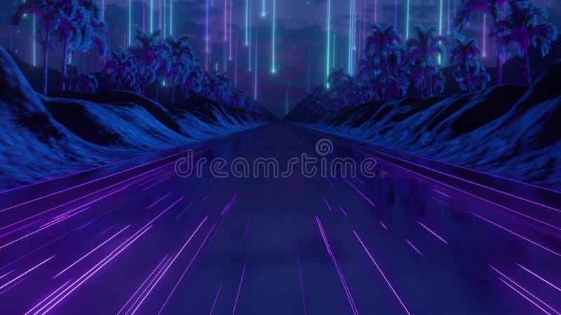 Neon Retro City Background. Futuristic City 80s 90s in Style Synthwave ...