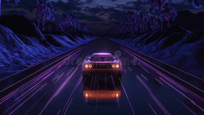 Loop Car and Background Neon Retro Wave 80s Style Stock Video - Video ...