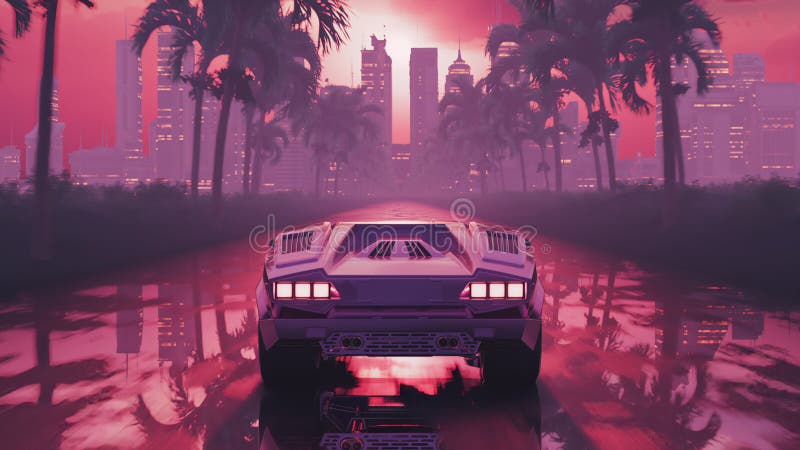 Loop Car Driving on Wet Asphalt in Retro Style at Sunset Stock Video ...