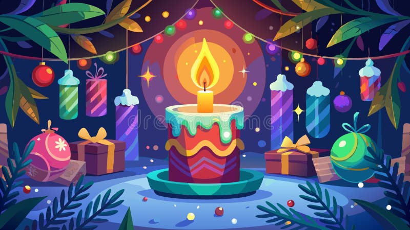 Loop of a Flickering Christmas Candle with Bokeh Lights and Christmas ...