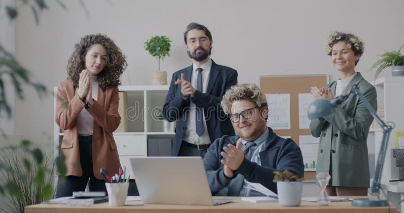 Loop of Happy Business People Clapping Hands Applauding Looking at ...