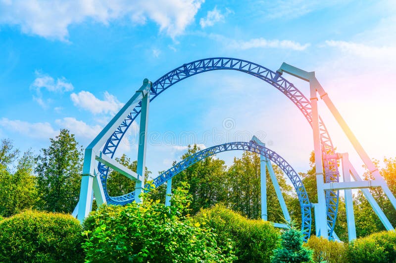 Loop Metal Frame of a Roller Coaster in an Amusement Park Bright Light ...