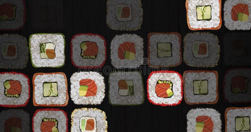 Loop Motion Animation Video of Sushi Rolls on Back Backgrounds Stock ...