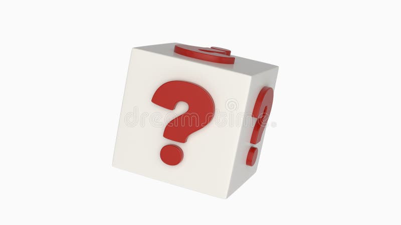 Red Cube with Question Marks is Rotating Isolated on White Background ...