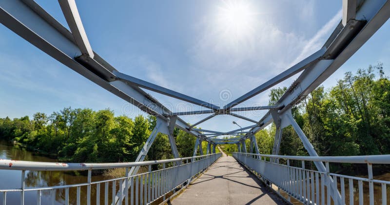 Loop Rotation on Iron Steel Frame Construction of Bridge on Blue Sky ...