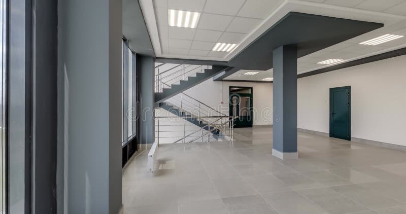 Loop Rotation and Panoramic View in Empty Modern Hall with Columns ...