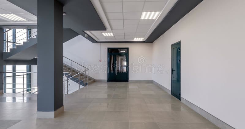 Loop Rotation and Panoramic View in Empty Modern Hall with Columns ...
