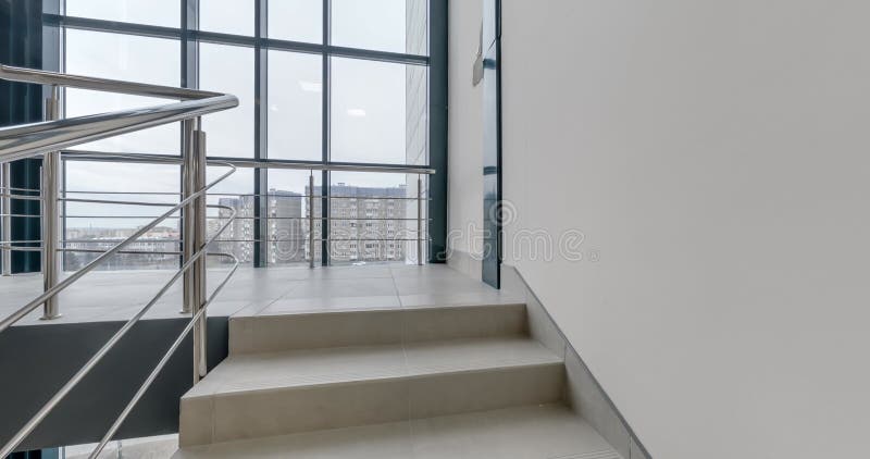 Loop Rotation and Panoramic View in Empty Modern Hall with Columns ...