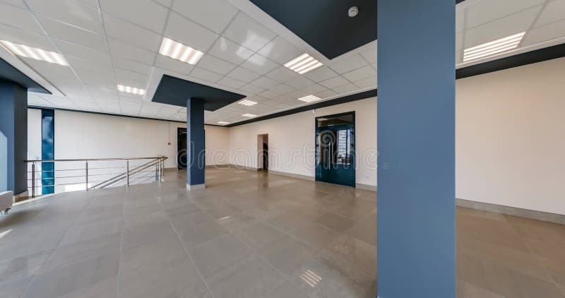 Loop Rotation and Panoramic View in Empty Modern Hall with Columns ...