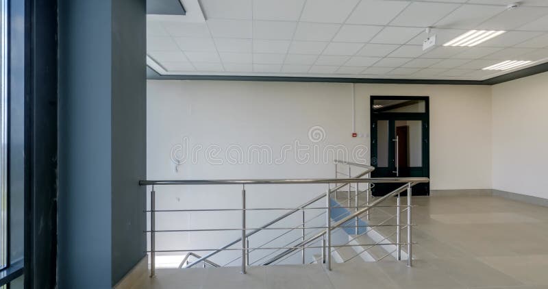 Loop Rotation and Panoramic View in Empty Modern Hall with Stairs ...