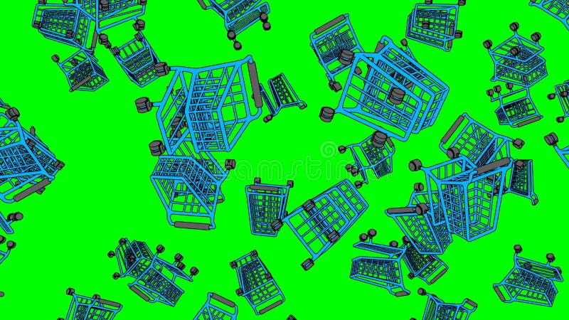 Toon Blue Shopping Carts on Green Chroma Key Background. Stock Video ...