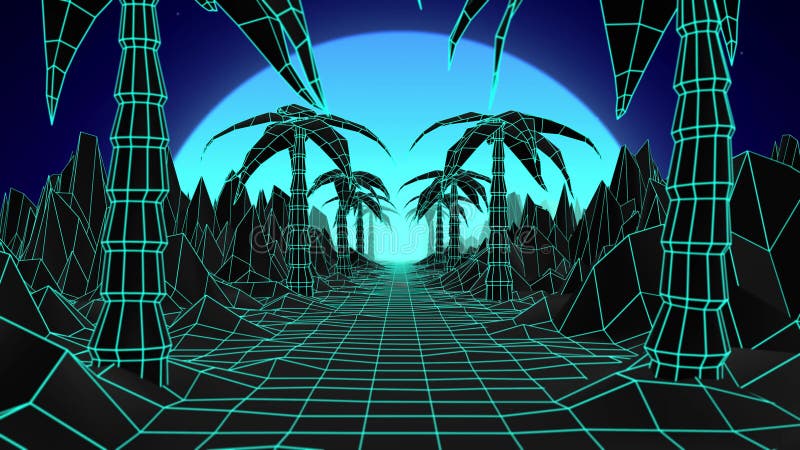 Loopable Animation of Synthwave Landscape with Blue Neon Lights ...