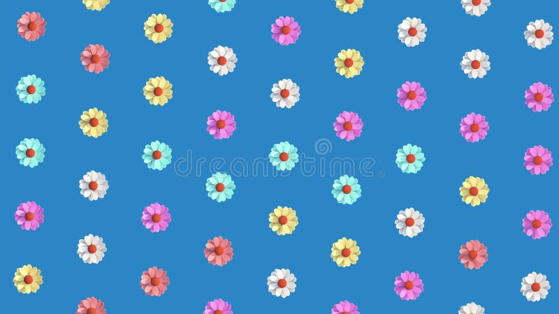 Looped Animated Pattern of Randomly Rotating Colorful Flowers on Blue ...