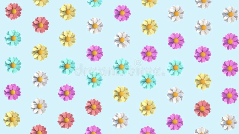 Looped Animated Pattern of Randomly Rotating Colorful Flowers on Light ...