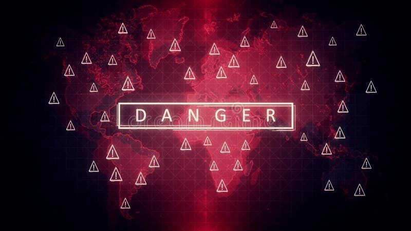 World Map with Danger Signs Around the World. Symbols Launch Weapons or ...