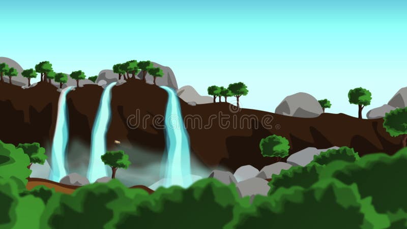 Spring Waterfall Cartoon Background Stock Video - Video of water ...